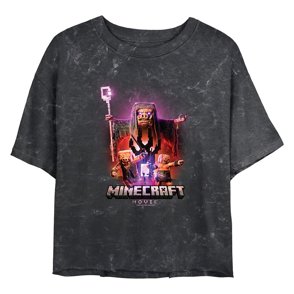 Juniors' Minecraft Movie Piglings Portal Cropped Graphic Tee