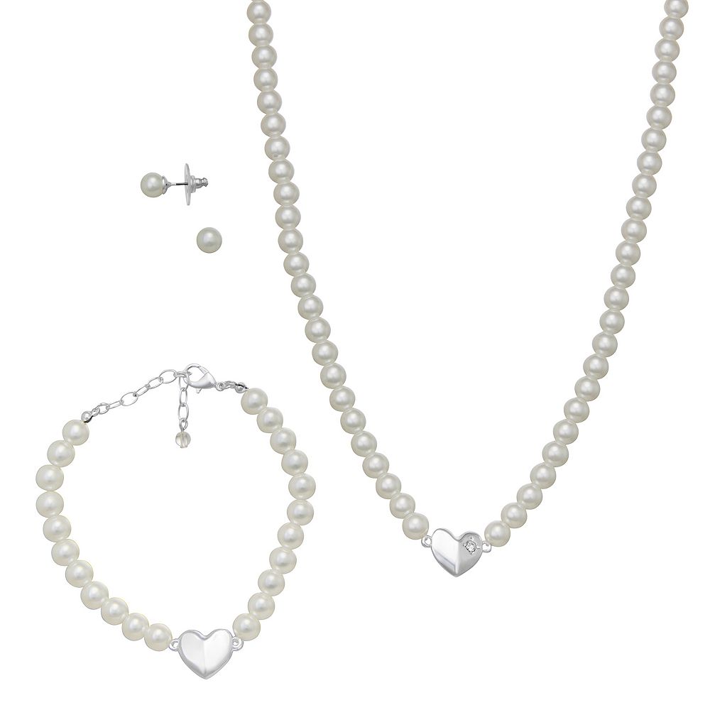 You're Invited Silver Tone Simulated Pearl Heart Necklace, Bracelet ...