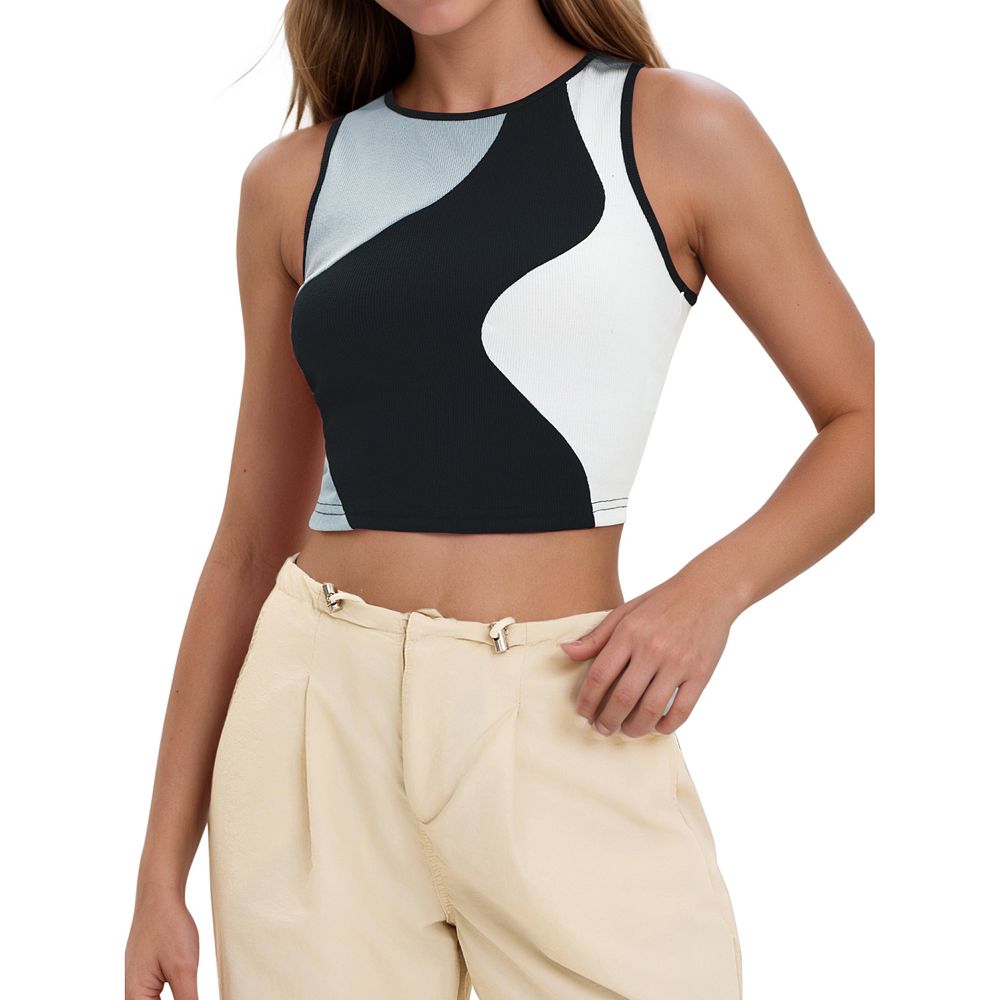 Color Block Tank Tops for Women Summer Ribbed Sleeveless Crop Tops ...