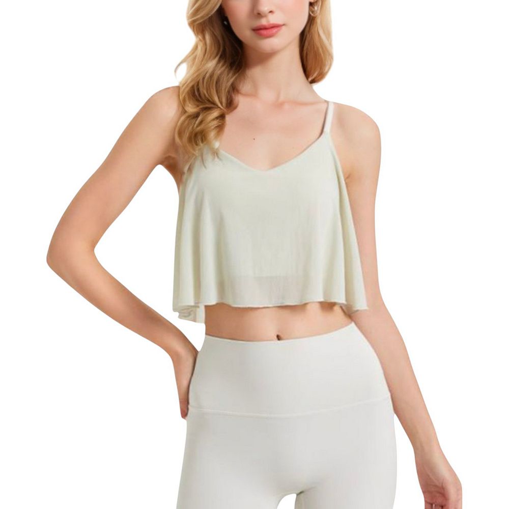 Women's Spaghetti Strap Layered Crop Top with Sheer Overlay