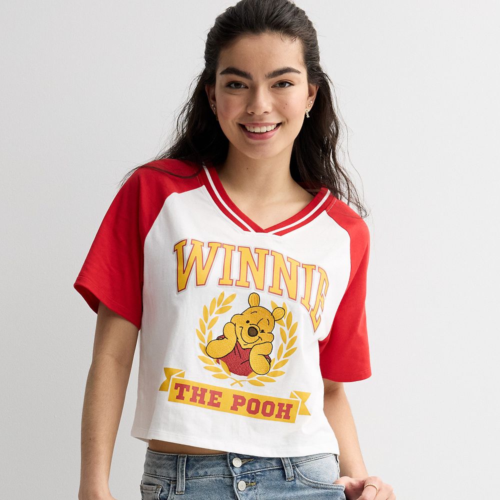 Disney's Winnie the Pooh Juniors' Boxy V-Neck Graphic Tee