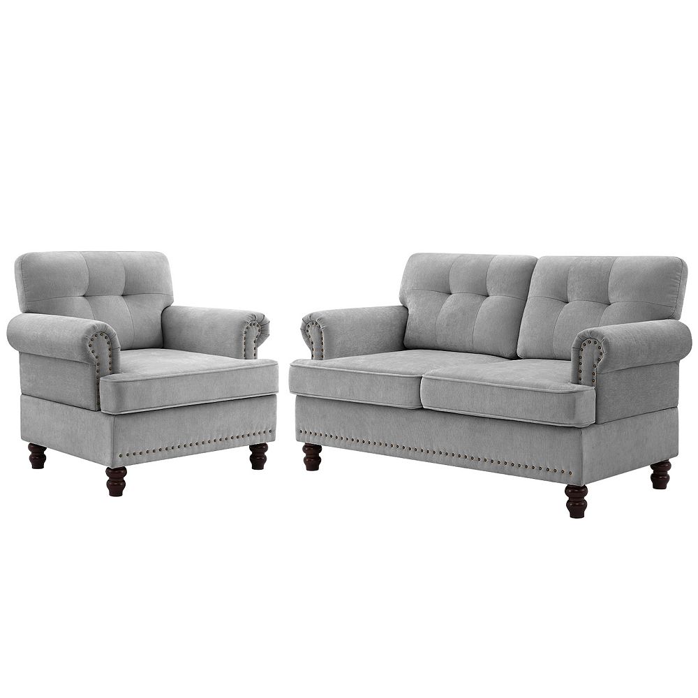 Set of 2 Chenille Sofa Set, a Loveseat & a Single Sofa Chair