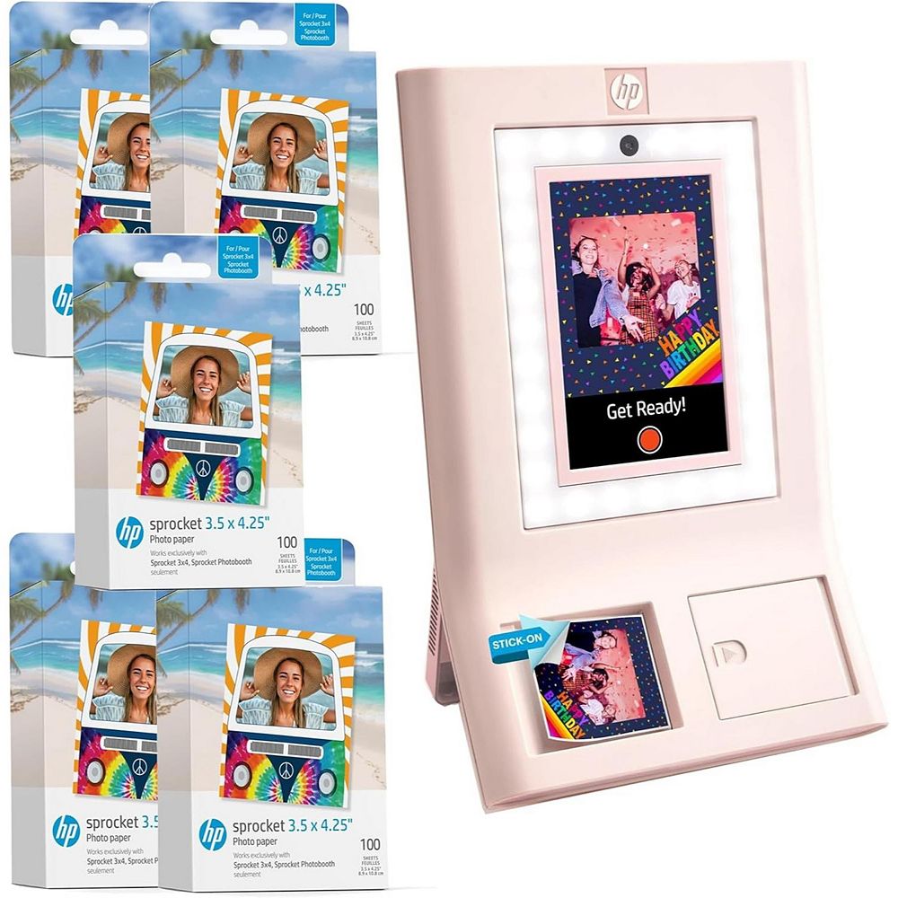 HP Sprocket Photobooth 3x4" Photo Printer (White) Bundle w/3.5 x 4.25 ...