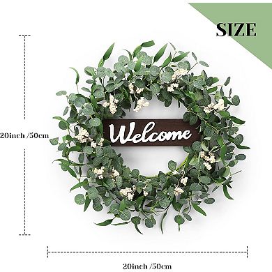 20" Eucalyptus Wreaths for Front Door, Spring Wreath with White Berry ...