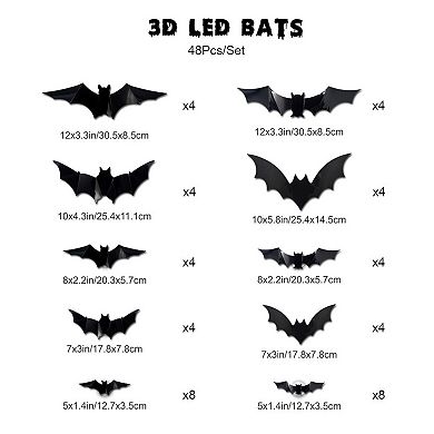 48pack Luminous 3D Bats Stickers, Wall Decals DIY Home Window Decor