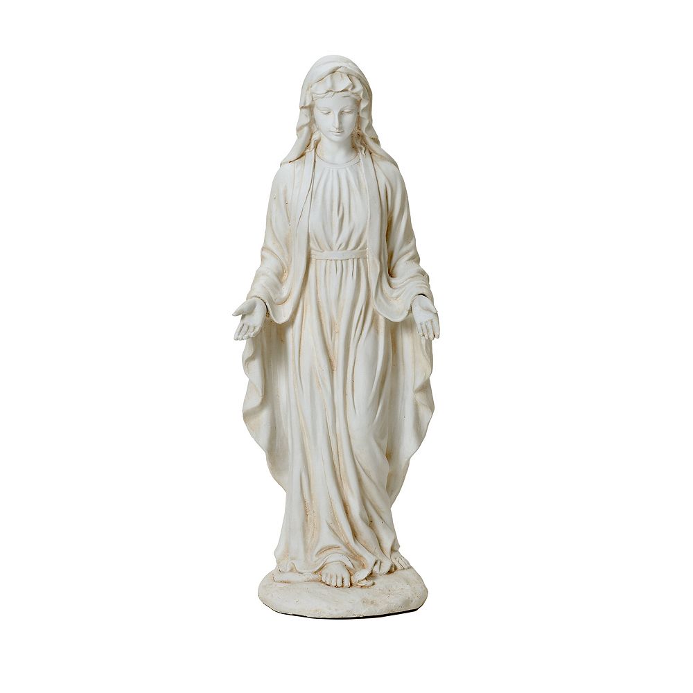 LuxenHome Virgin Mary Statue Outdoor, 29.5'' MgO Gray Religious Blessed ...