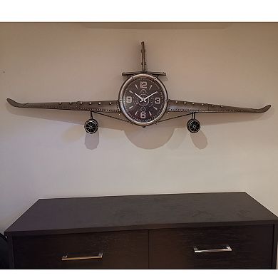 Metal Medium Silver Vintage Fighter Jet Wall Clock With Black Clock ...