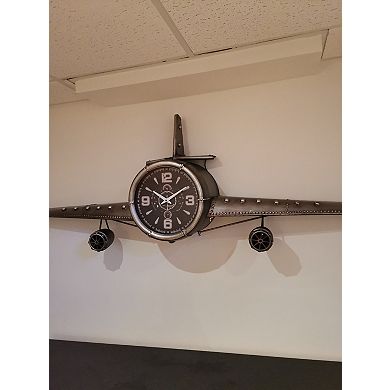 Metal Medium Silver Vintage Fighter Jet Wall Clock With Black Clock ...