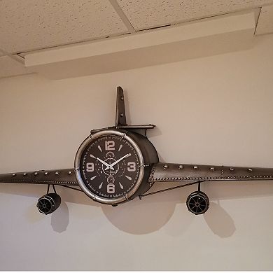 Metal Medium Silver Vintage Fighter Jet Wall Clock With Black Clock ...