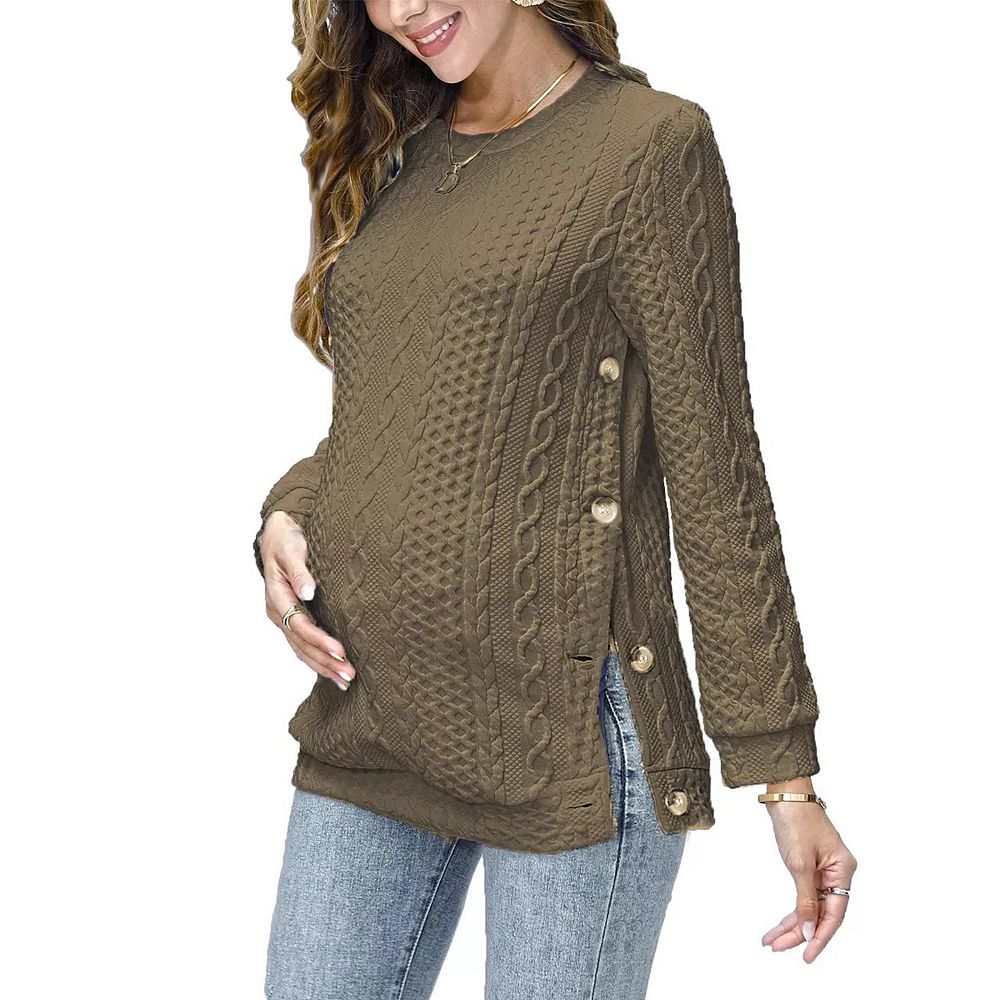Women's Cable Knit Maternity Top Long Sleeve Pregnancy Nursing ...