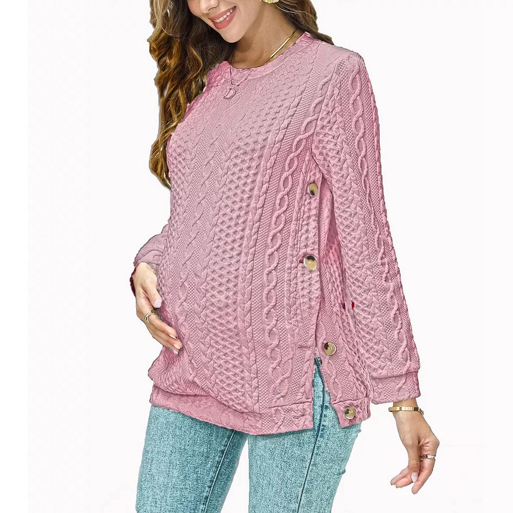 Women's Cable Knit Maternity Top Long Sleeve Pregnancy Nursing ...
