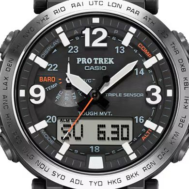 Casio Men's Pro Trek Tough Solar Analog - Digital Triple Sensor Black Resin Strap Watch ...