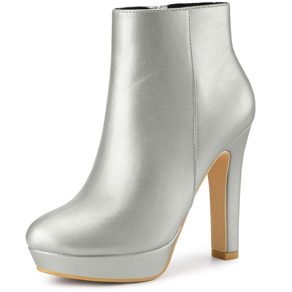 Platform Booties Round Toe Chunky High Heels Ankle Boots for Women