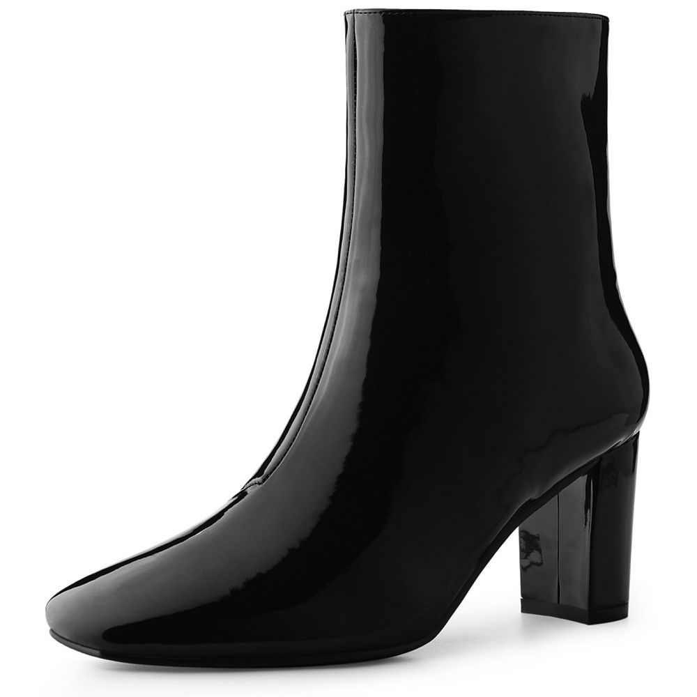 Women's Gogo Boots Square Toe Side Zip Chunky Heels Ankle Boots