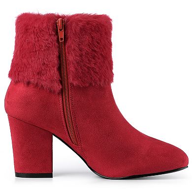 Women's Faux Fur Block Heel Snow Ankle Boots