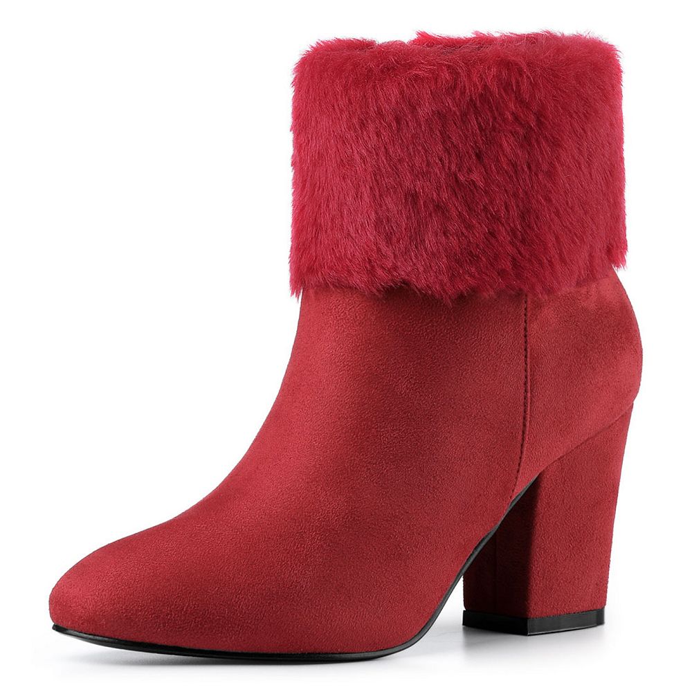 Women's Faux Fur Block Heel Snow Ankle Boots