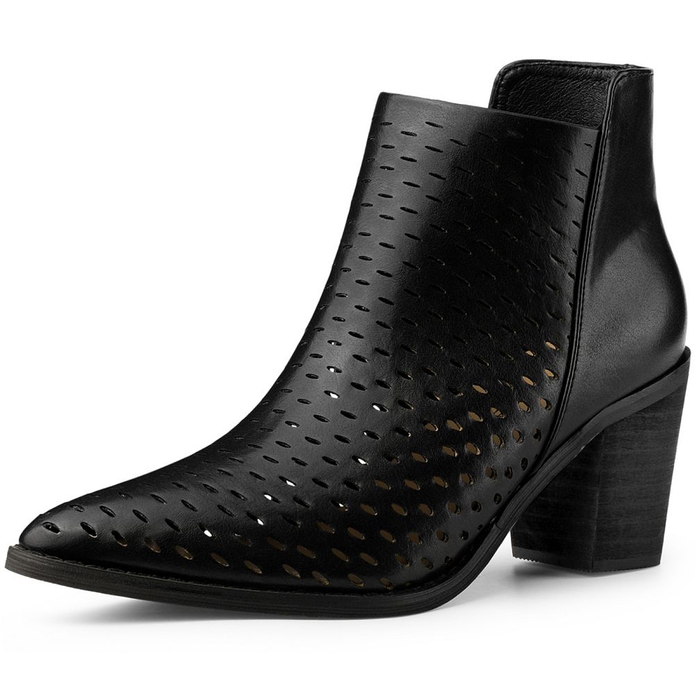 Women's Cut Out Boots Pointed Toe Chunky Low Heels Dressy Western Ankle ...
