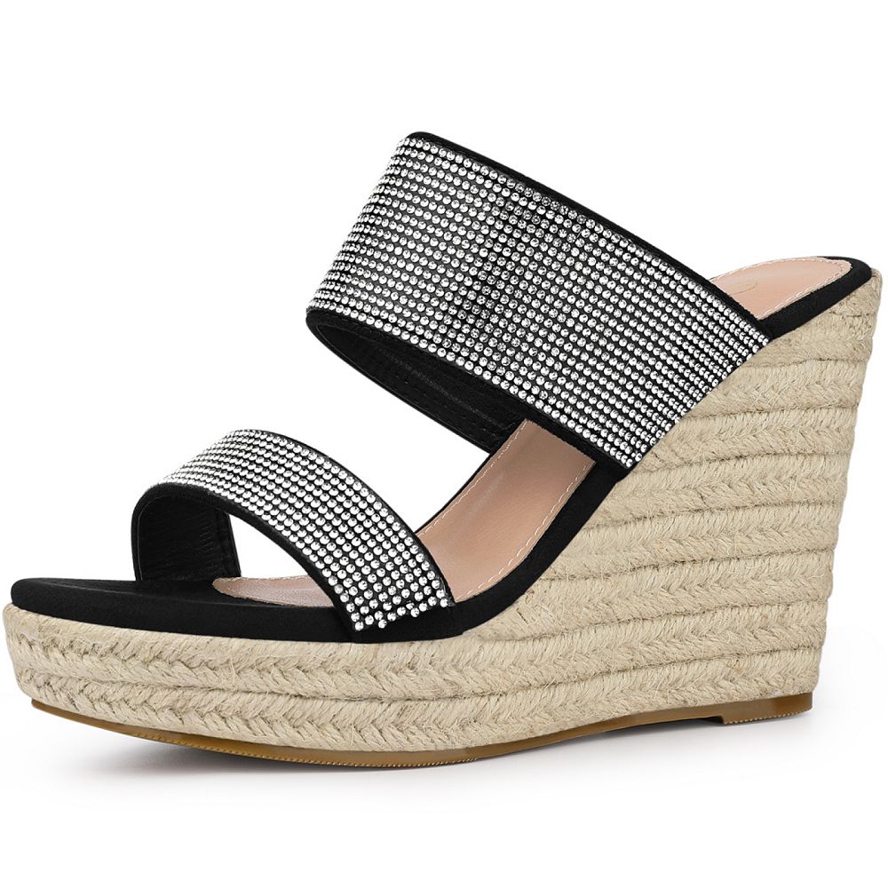 Platform Rhinestones Espadrille Wedge Sandals for Women