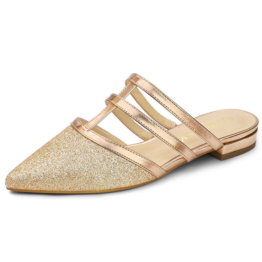Women's Glitter Pointed Toe Flats Mules