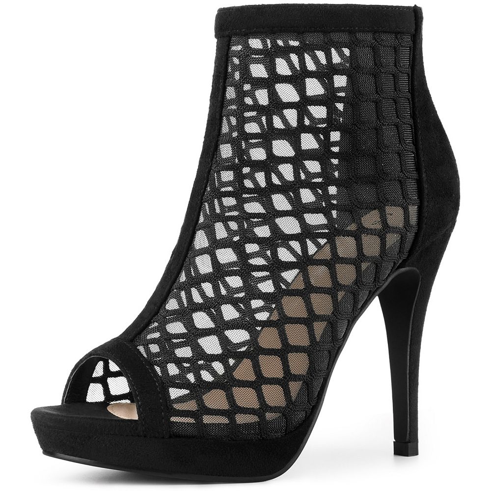 Platform Peep Toe Mesh Back Zip Stiletto Heel Sandal for Women