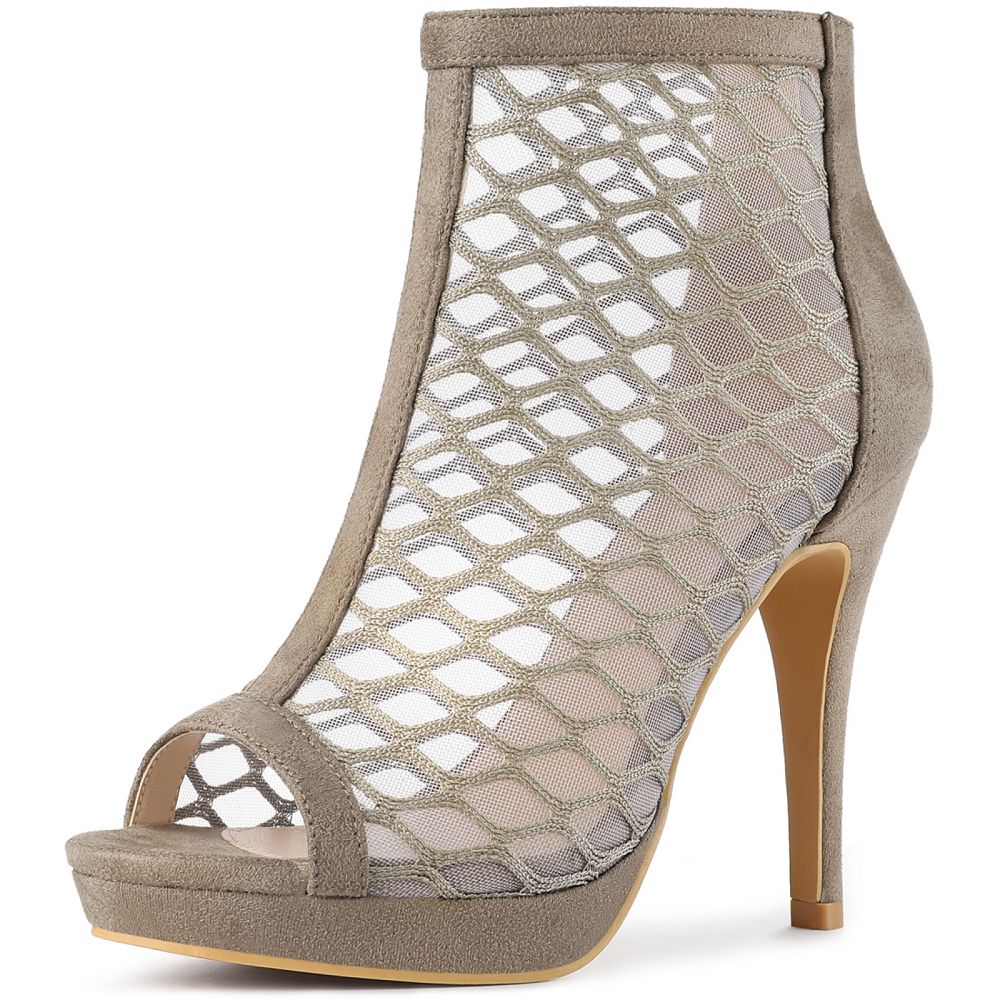 Platform Peep Toe Mesh Back Zip Stiletto Heel Sandal for Women