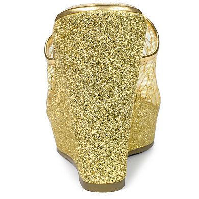 Women's Glitter Platform Wedges Slip on Wedge Sandals