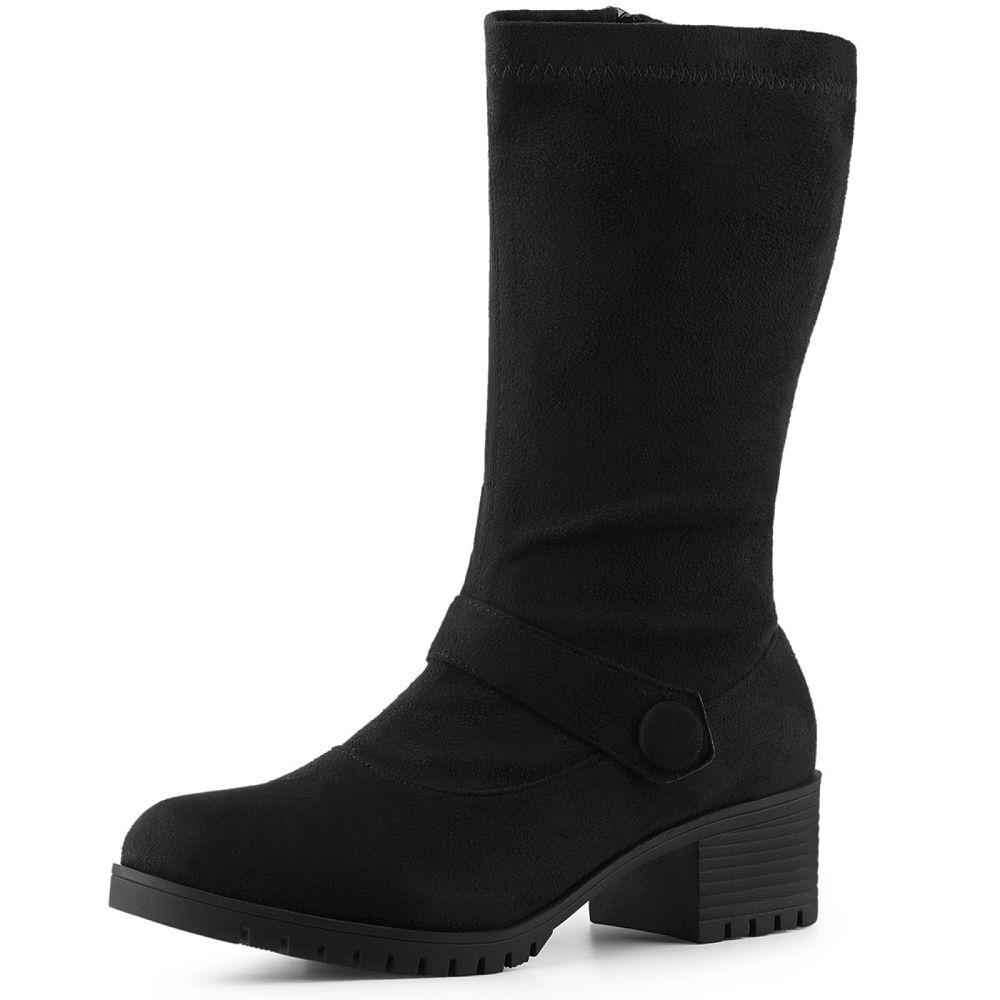 Women's Mid Calf Boots Chunky Heels Patent Leather GO GO Boots