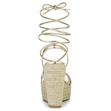Women's Espadrilles Platform Wedges Heel Lace Up Sandals