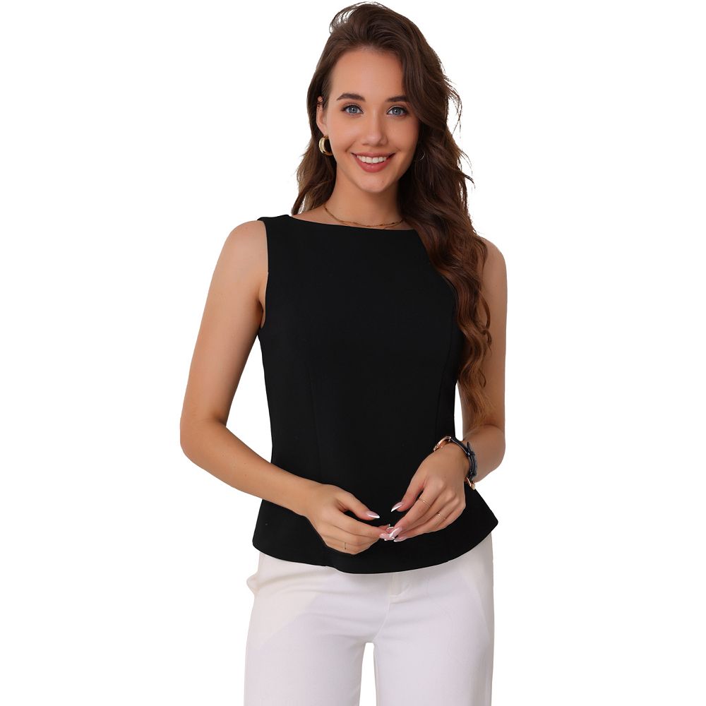 Boat Neck Tank Tops for Women's Work Office Sleeveless Basic Summer ...
