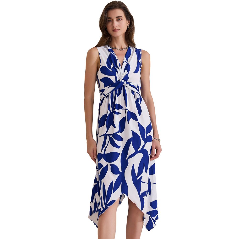 Women's Sundress Floral Sleeveless Deep V Neck Irregular Hem Midi Dress