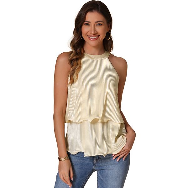 Summer Halter Tank Tops for Women's Ruffle Pleated Tiered Layered Flowy ...