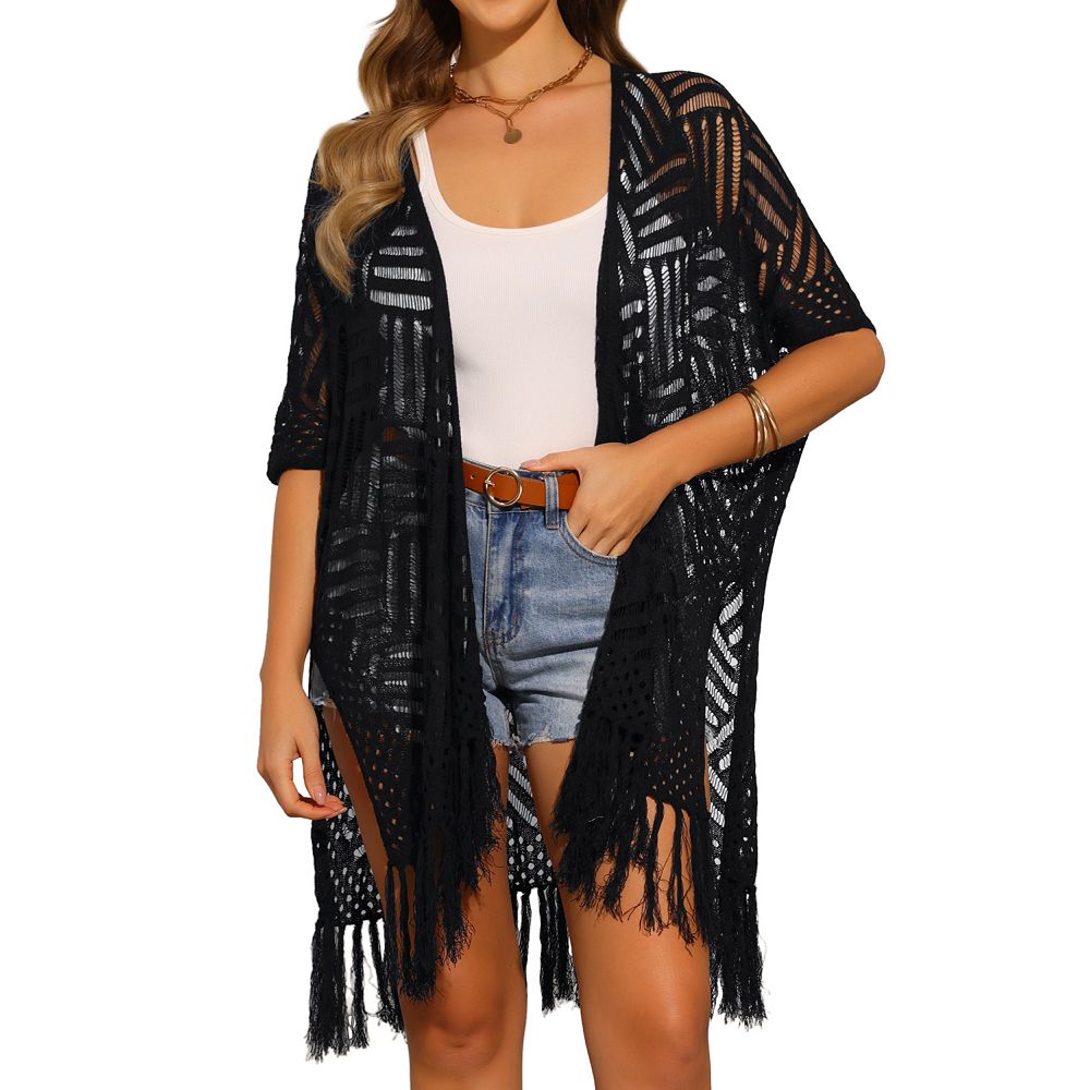 Women's Knit Cardigans Open Front Boho Lightweight Fringe Kimono Cover Ups