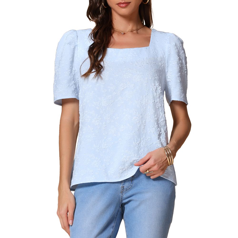 Summer Square Neck Tops for Women's Short Sleeve Tshirts Blouses
