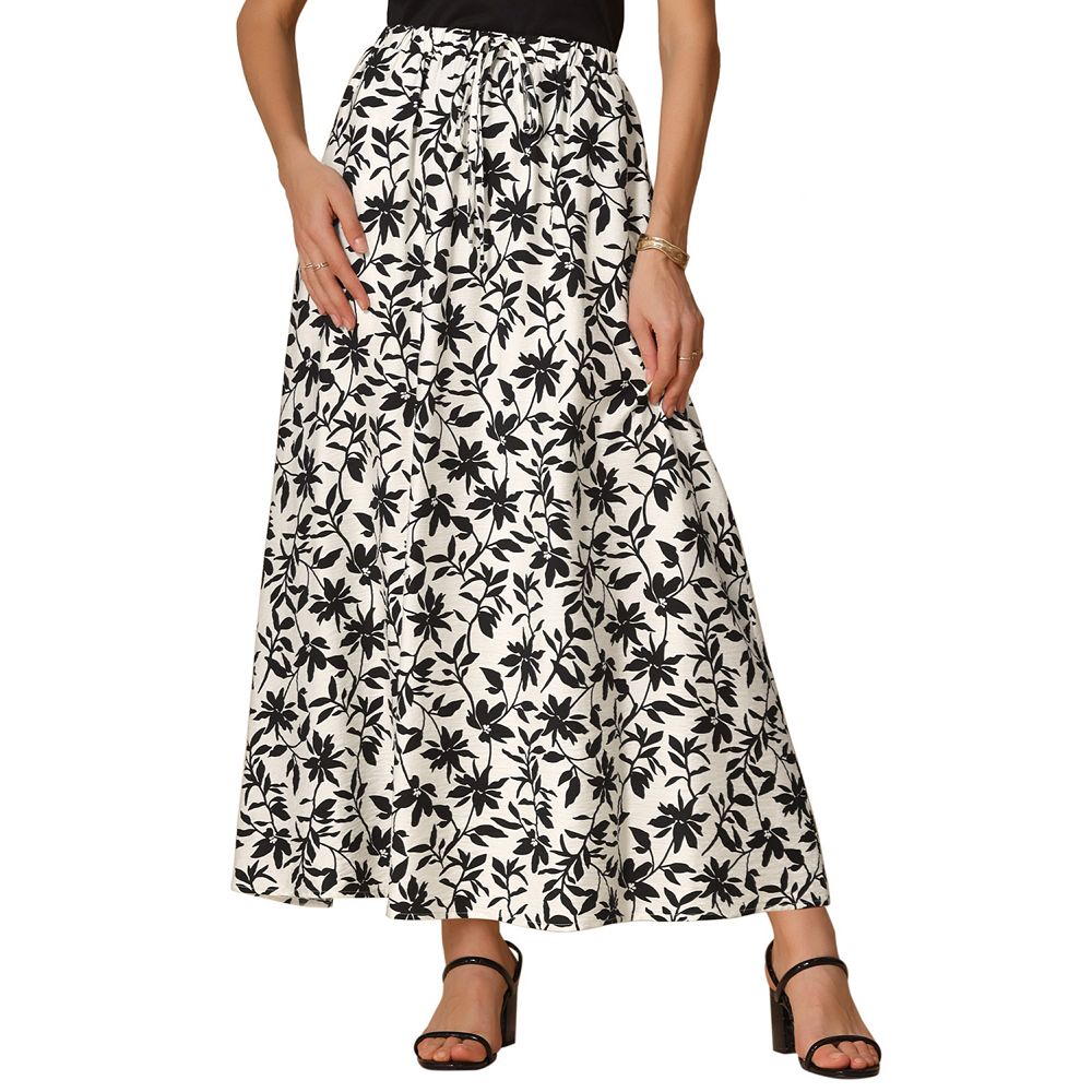 Floral Printed A-Line Maxi Skirts for Women's Elastic High Waist Long ...