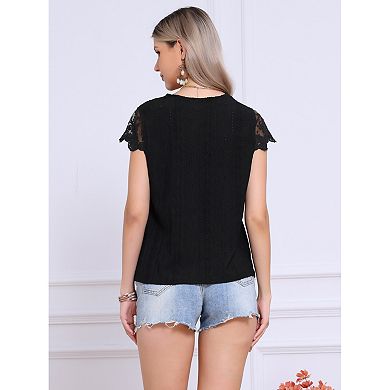 Lace Summer Tops for Women's Dressy Short Sleeve Casual Blouse