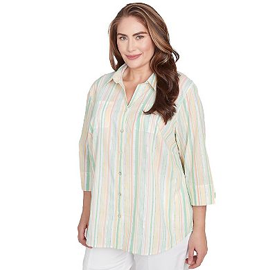 Plus Size Alfred Dunner Sunny Stripes Button Down Top