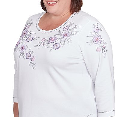 Plus Size Alfred Dunner Embroidered Flower Neckline Top