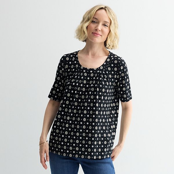 Women's Croft & Barrow® Pleated Round Neck Top