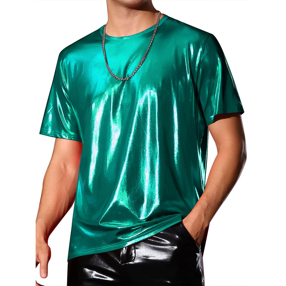 Metallic T-Shirt for Men's Crew Neck Short Sleeves Sparkly Shiny Tee Tops