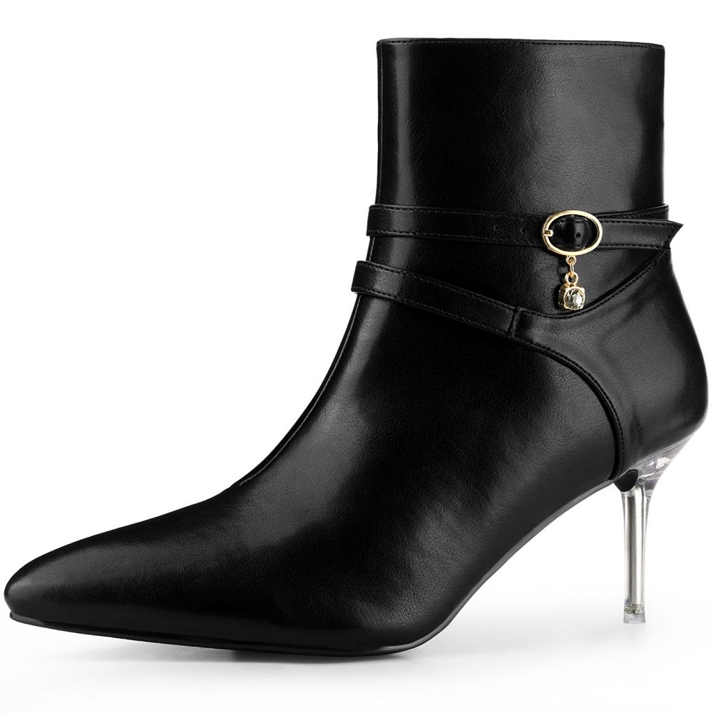 Women's Pointed Toe Strappy Rhinestone Clear Stiletto Heels Ankle Booties