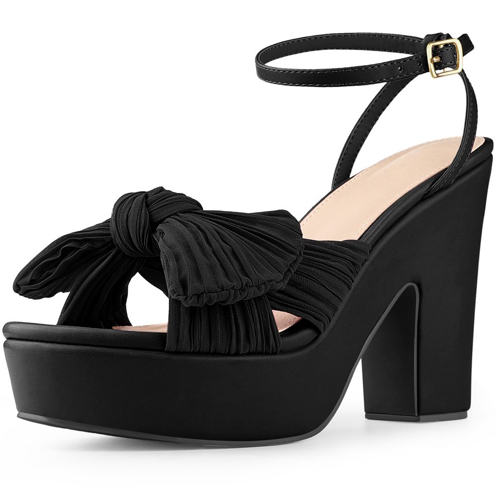 Women's Platform Bow Heels Slingback Chunky Heel Sandals