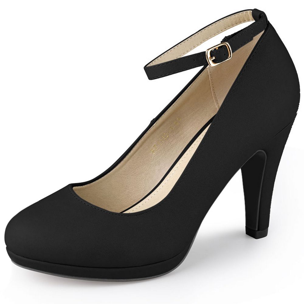 Women's Round Toe Stiletto Heels Ankle Strap Pumps