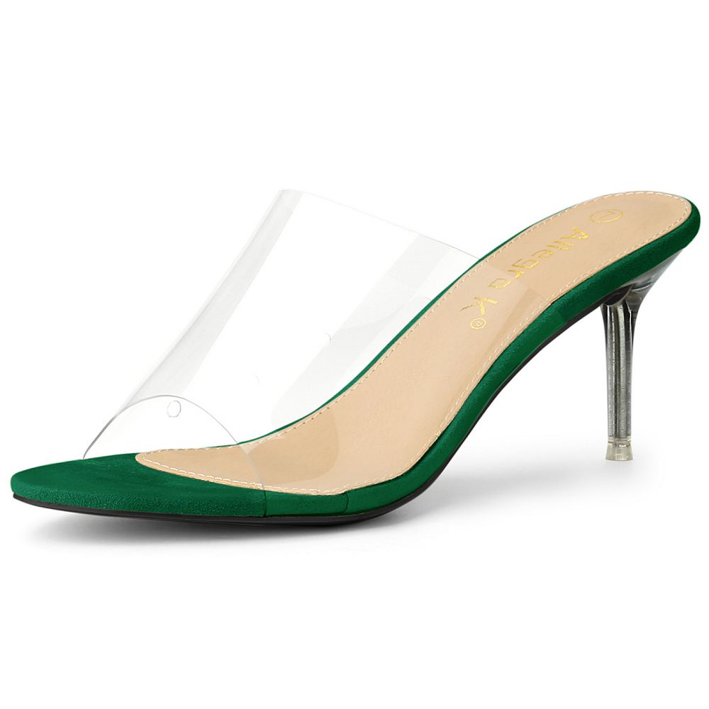 Women's Clear Strap Open Toe Slip On Stiletto Heel Slide Sandals