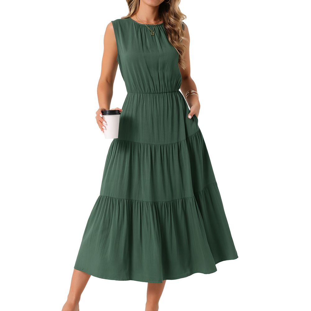 Women's Summer Dresses Sleeveless Crewneck Sundress Tiered Casual Flowy ...