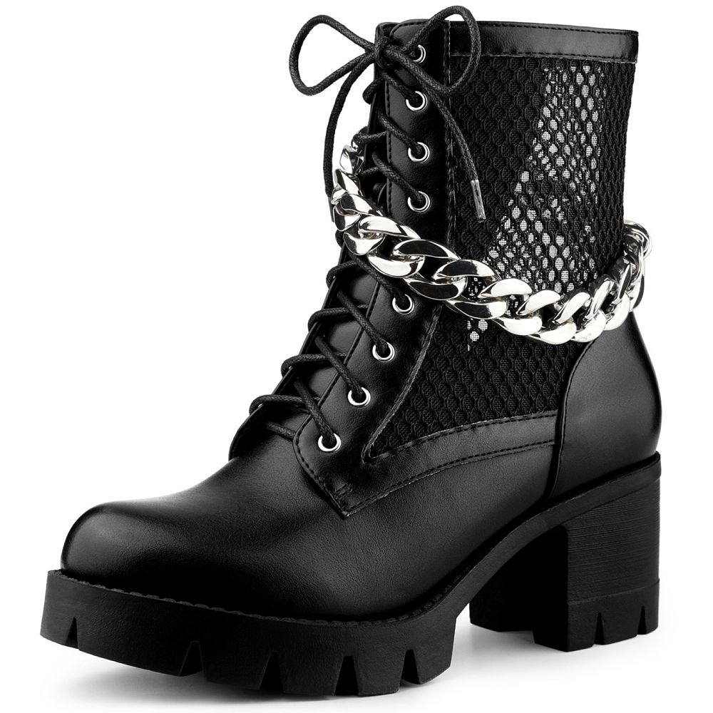 Women's Platform Lace Up Mesh Lug Sole Chunky Heel Combat Boots