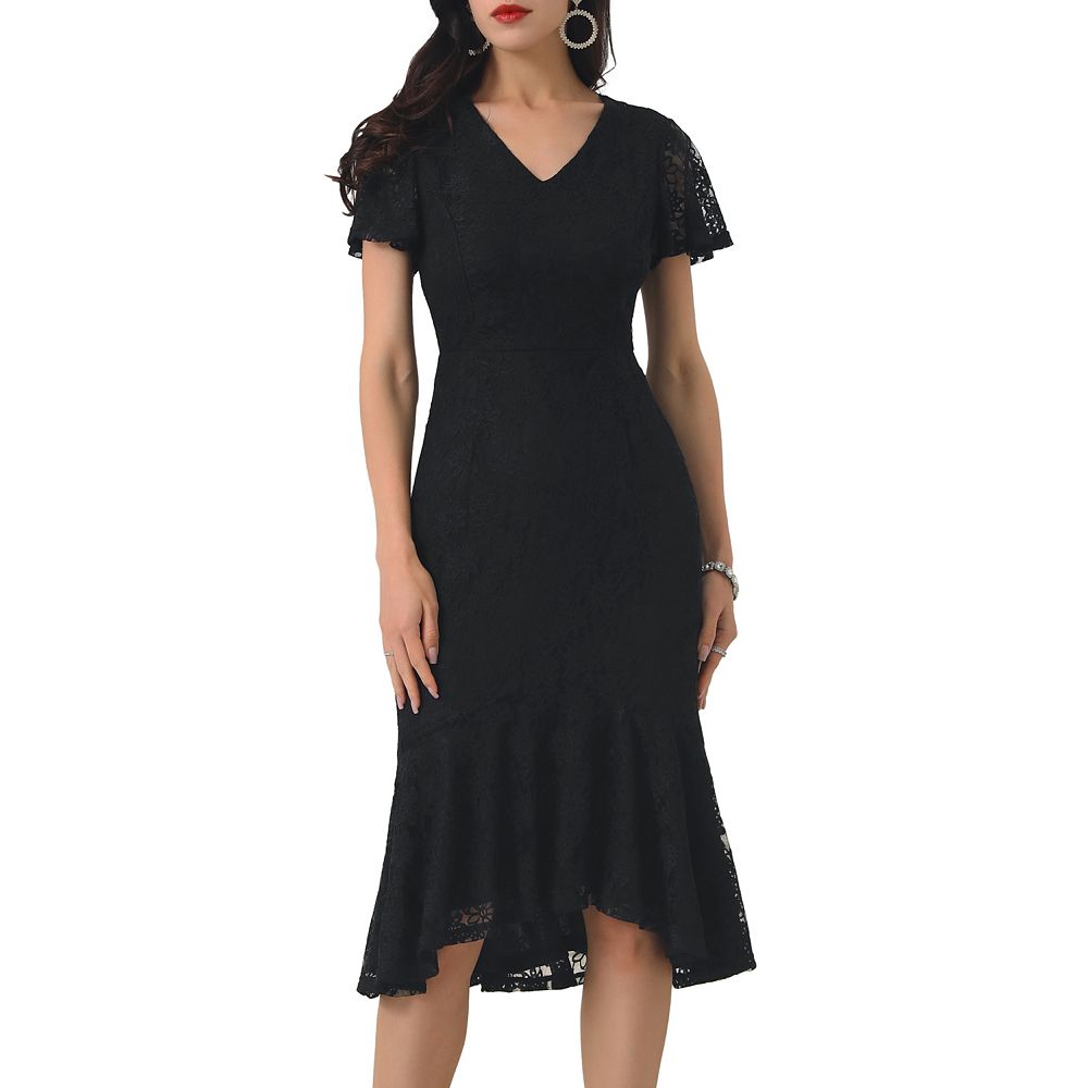 Womens' Lace Floral Dresses Fishtail Formal Cocktail Short Sleeve Midi ...