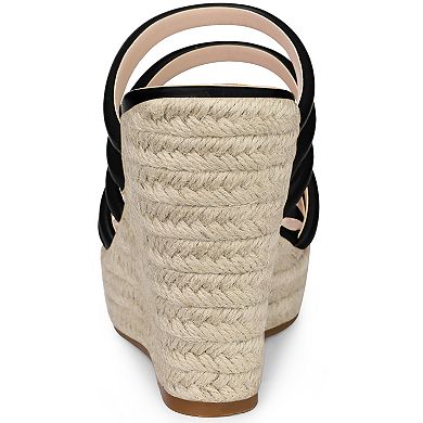 Women's Platform Strappy Slides Wedge Espadrille Wedges Nude Sandals