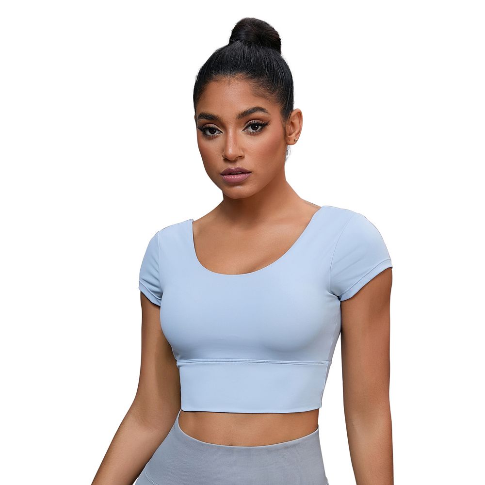 Women's U Neck Short Sleeve Crop Tops Deep V Back Workout t Shirt Top ...