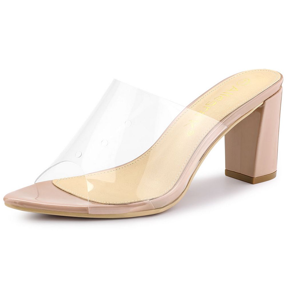 Women's Clear Chunky Heel Slides Sandals Mules