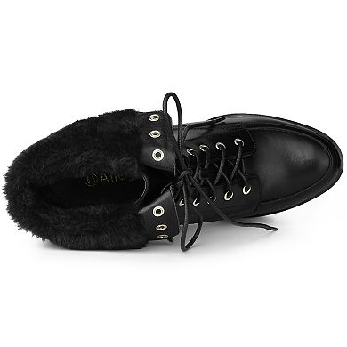 Women's Platform Foldable Chunky Heels Lace Up Ankle Boots